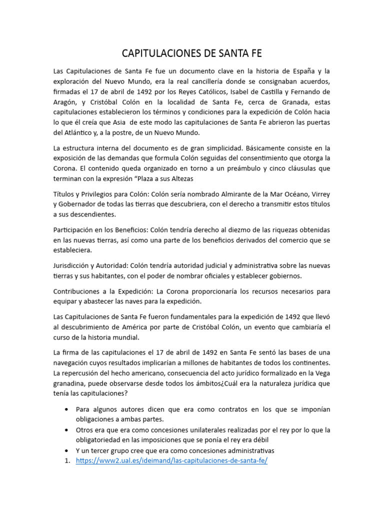 Capitulaciones de Santa Fe | PDF | Cristobal colon