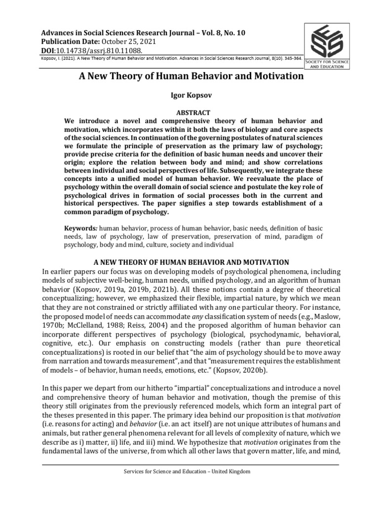 A New Theory of Human Behavior and Motivation | PDF | Mind | Psychology