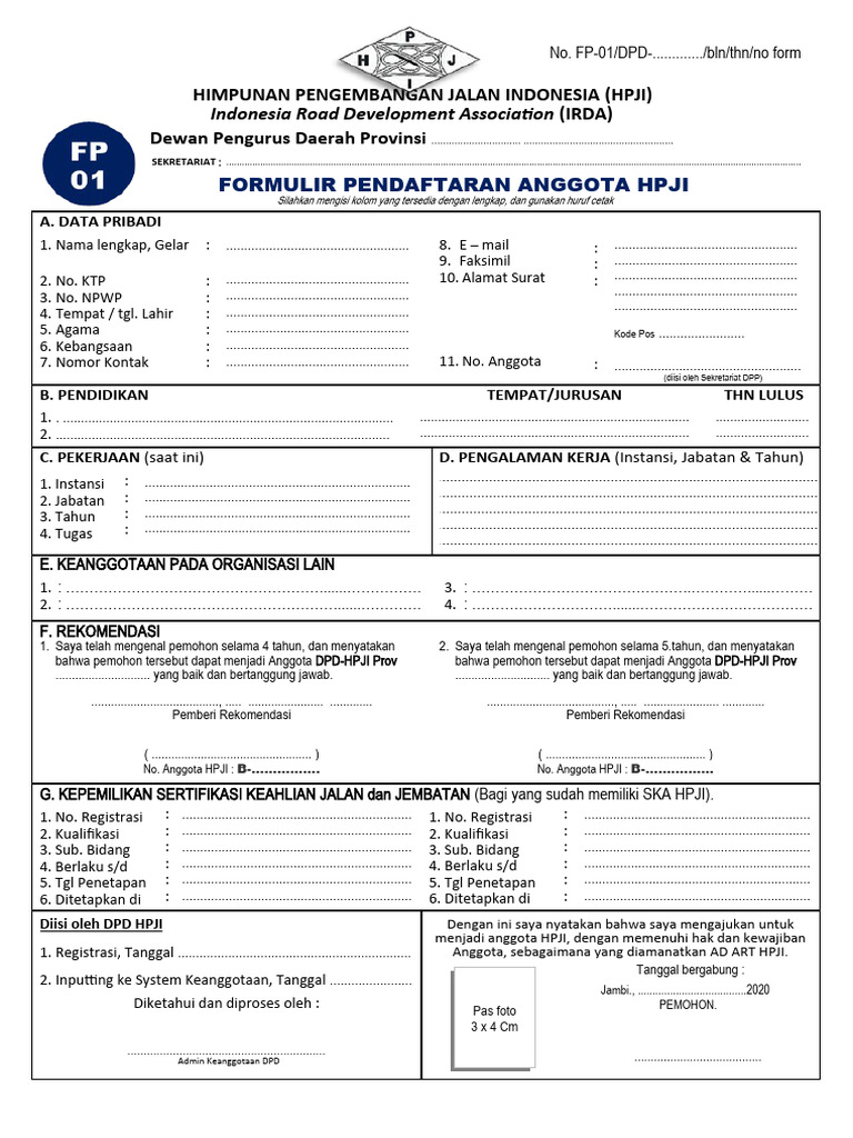1) .B. Form Anggota Baru-Empty | PDF