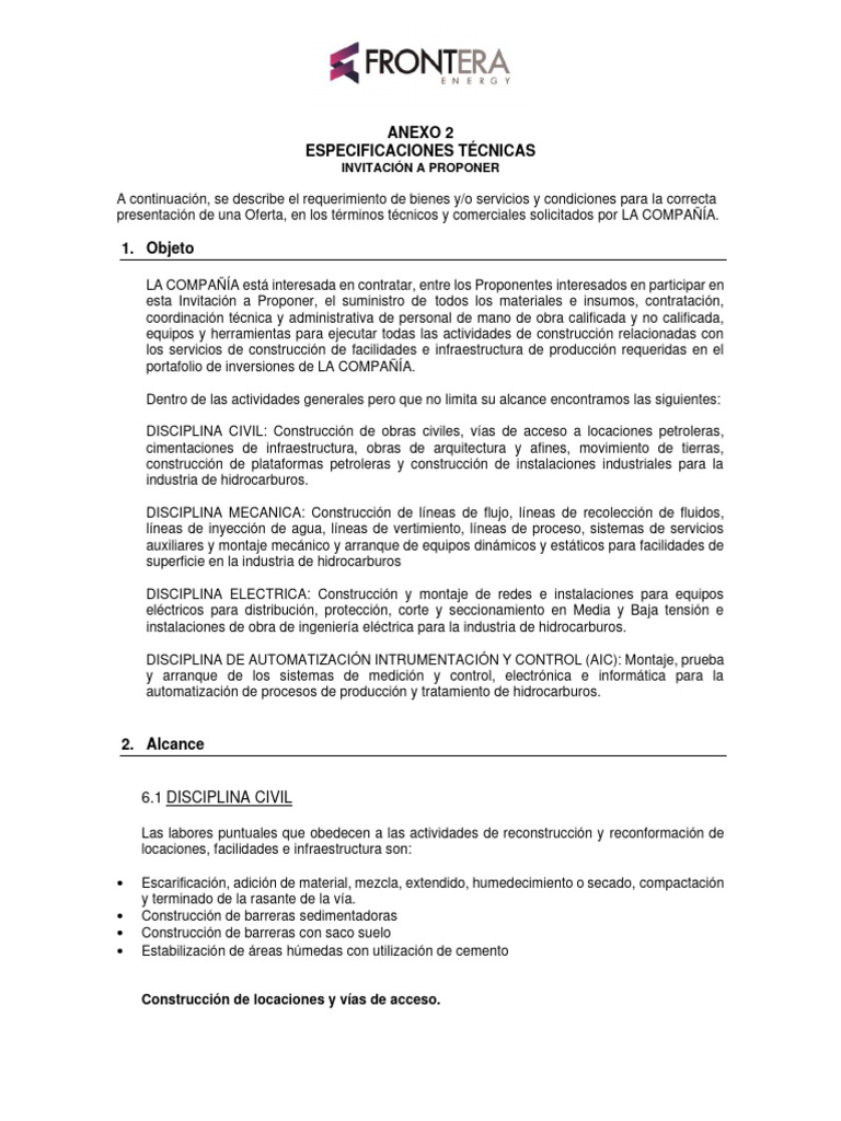 Anexo 2 Especificaciones Técnicas | PDF | Calidad (comercial) | Ingenieria Eléctrica