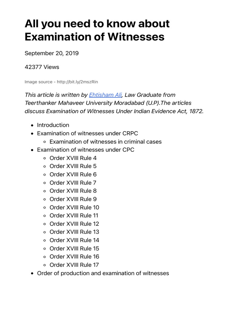 Examination of Witnesses CRPC, CPC | PDF | Witness | Evidence (Law)