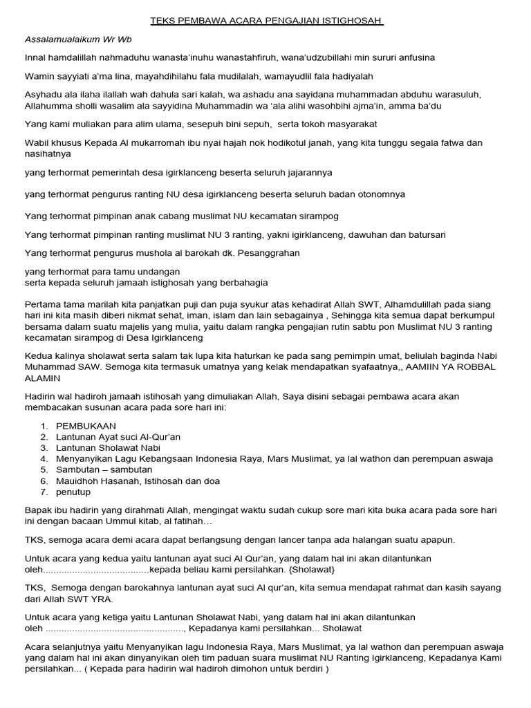Teks Pembawa Acara Pengajian Istighosah | PDF | Seni | Agama & Spiritualitas