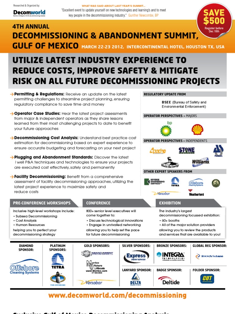 Decommissioning and Abandonment Summit Brochure | PDF | Subsea (Technology) | Cost–Benefit Analysis