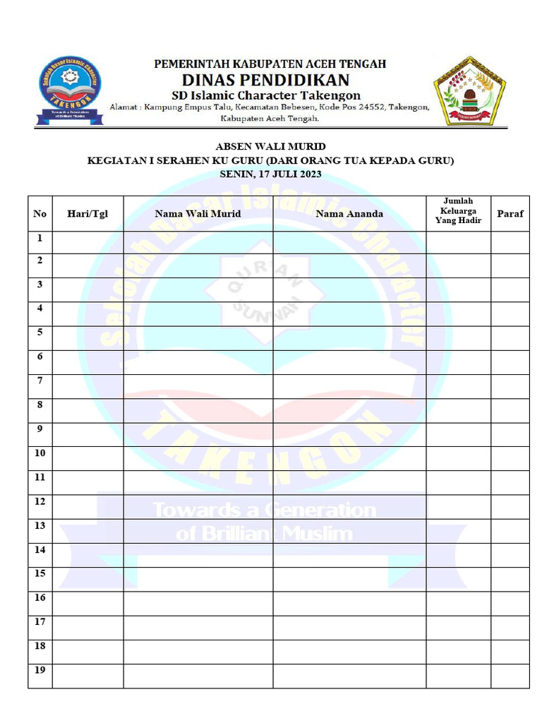 Absen Wali Murid & Buku Tamu (I Serahen Ku Guru) | PDF