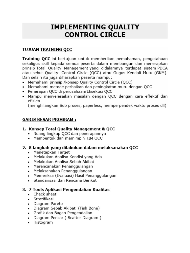 Outline Implementing Quality Control Circle | PDF