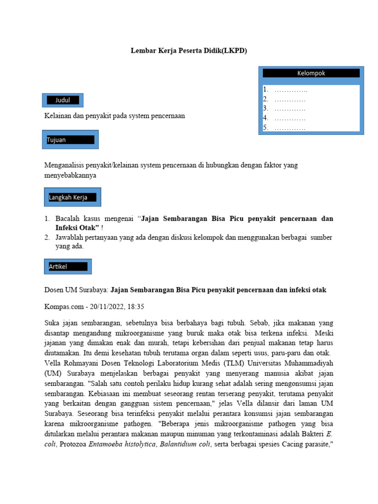 LKPD Kelainan Sistem Pencernaan | PDF | Kesehatan Holistik