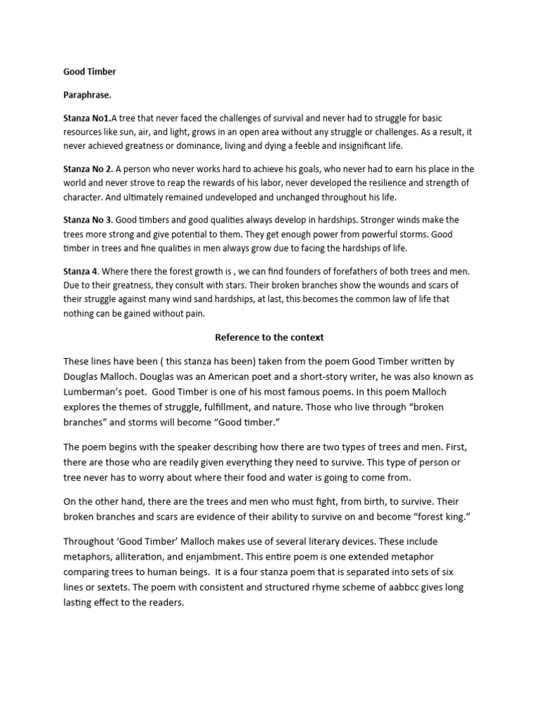 Good Timber Explanation | PDF | Poetry | Trees