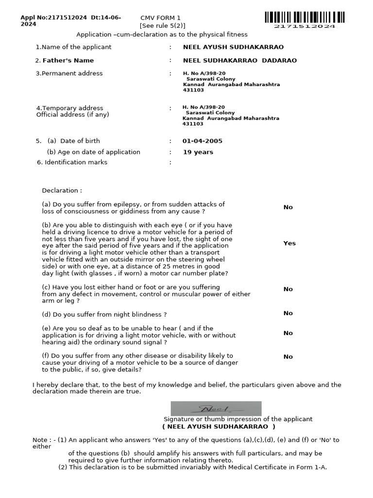 self dec. | PDF | Vehicles