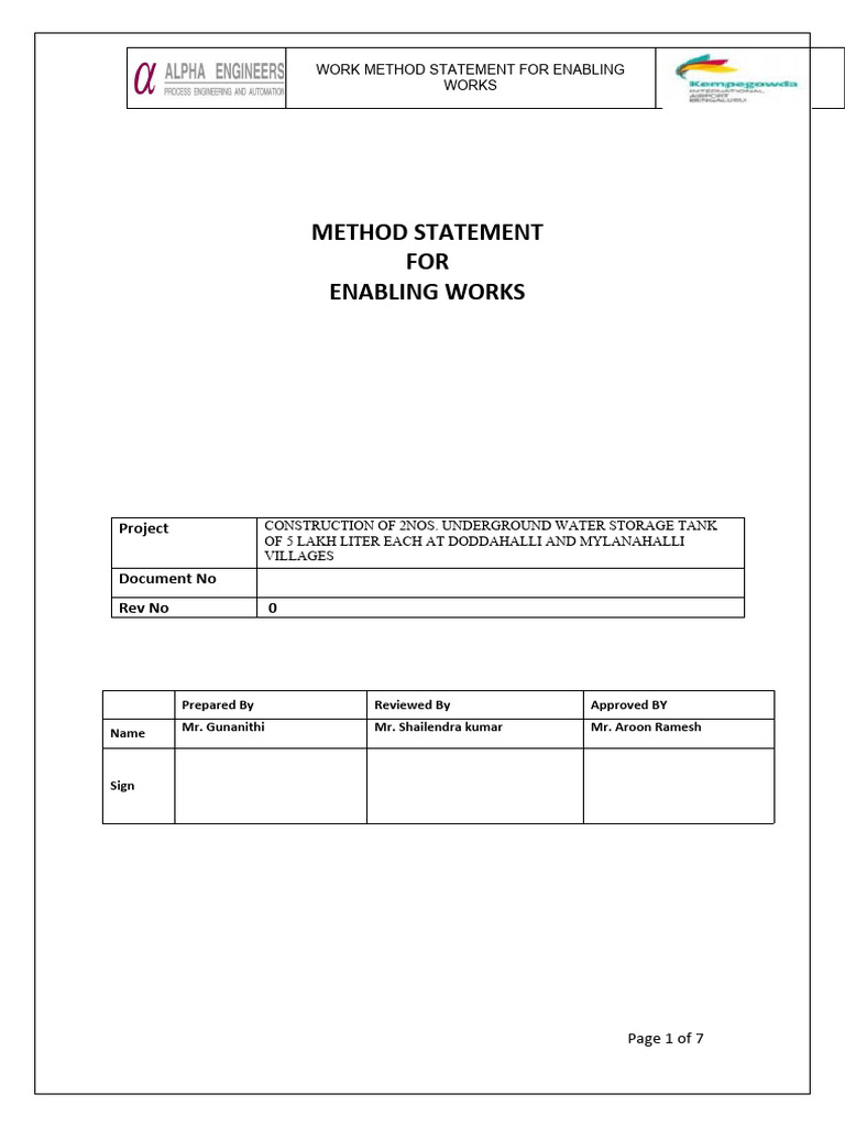 WORK METHOD STATEMENT FOR ENABLING WORKS | PDF