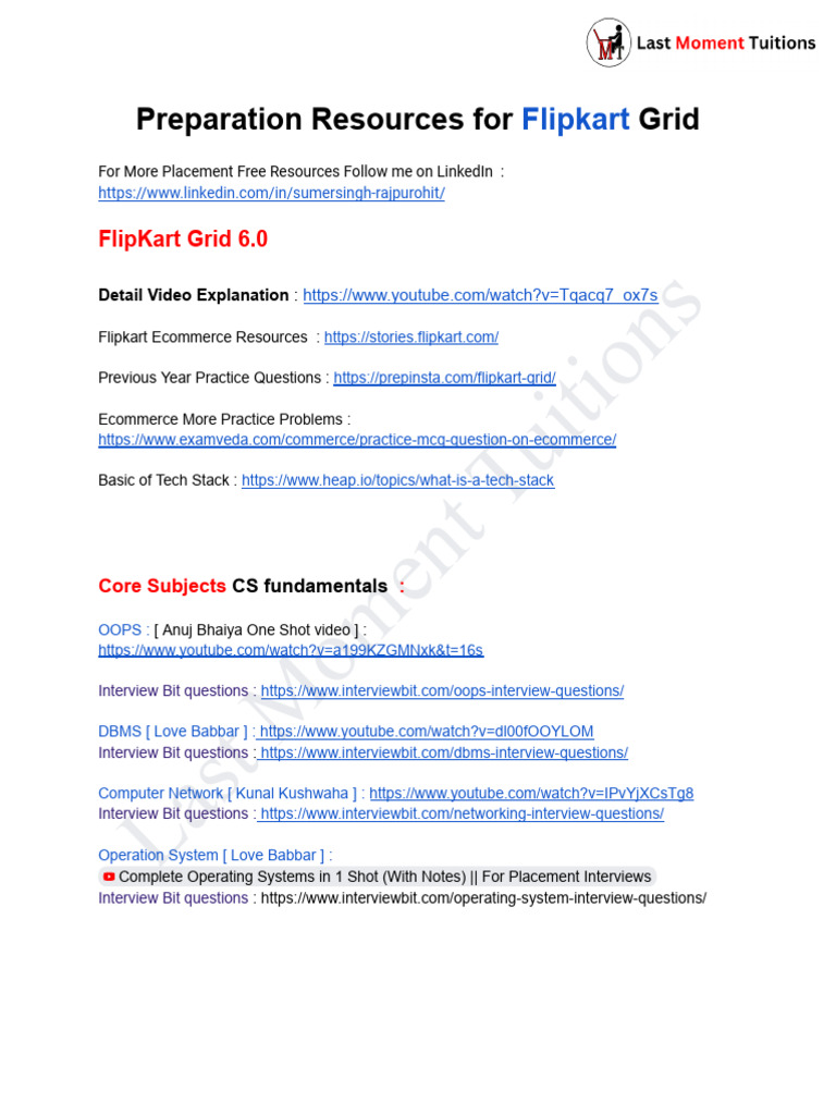 Preparation Resources For Flipkart Grid | PDF | Computers