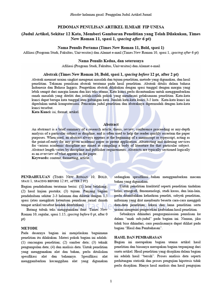 Template Artikel Ilmiah FIP Unesa | PDF | Komputer