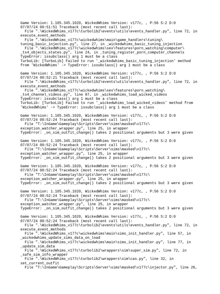 WickedWhims v177c Exception | PDF | Computing | Software