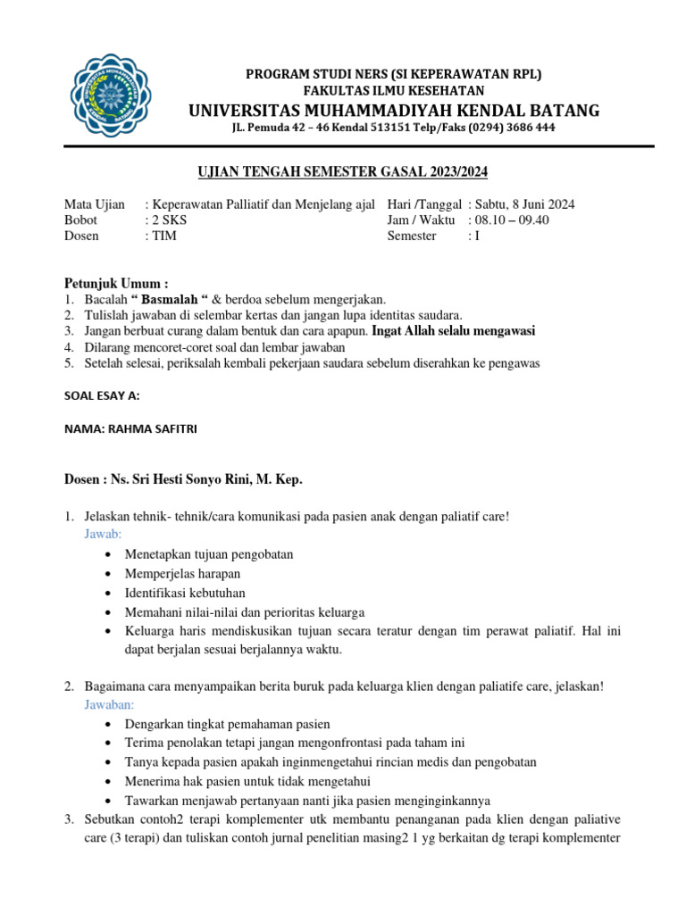 UTS Paliatif Rahma | PDF