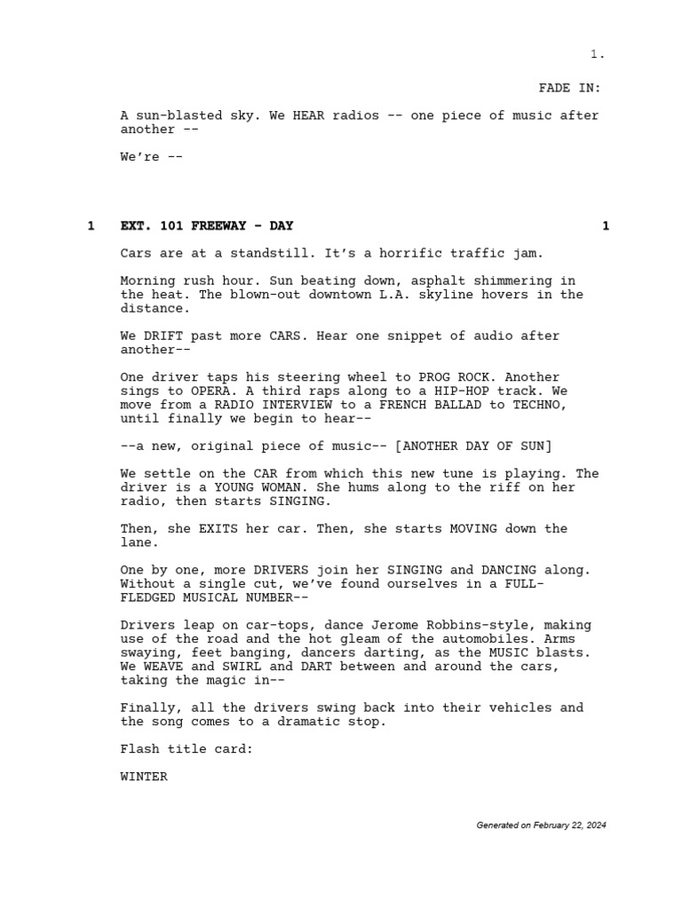 La La Land Full Script | PDF