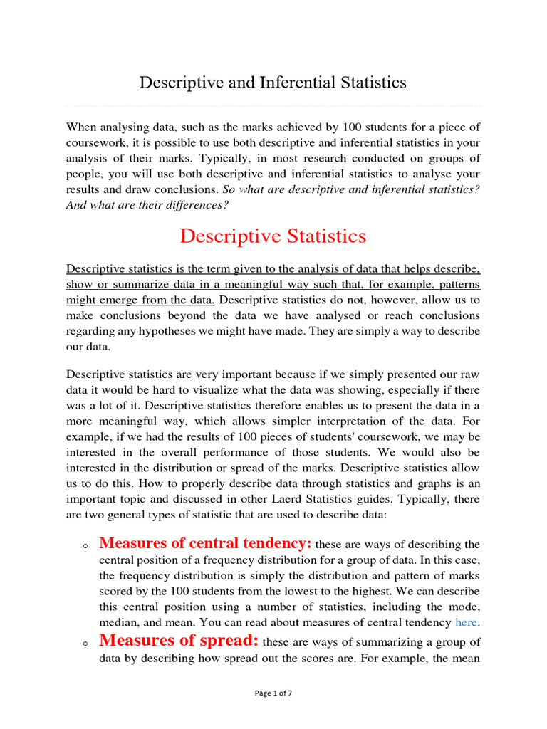 Descriptive and Inferential Statistics | PDF | Statistics | Descriptive ...