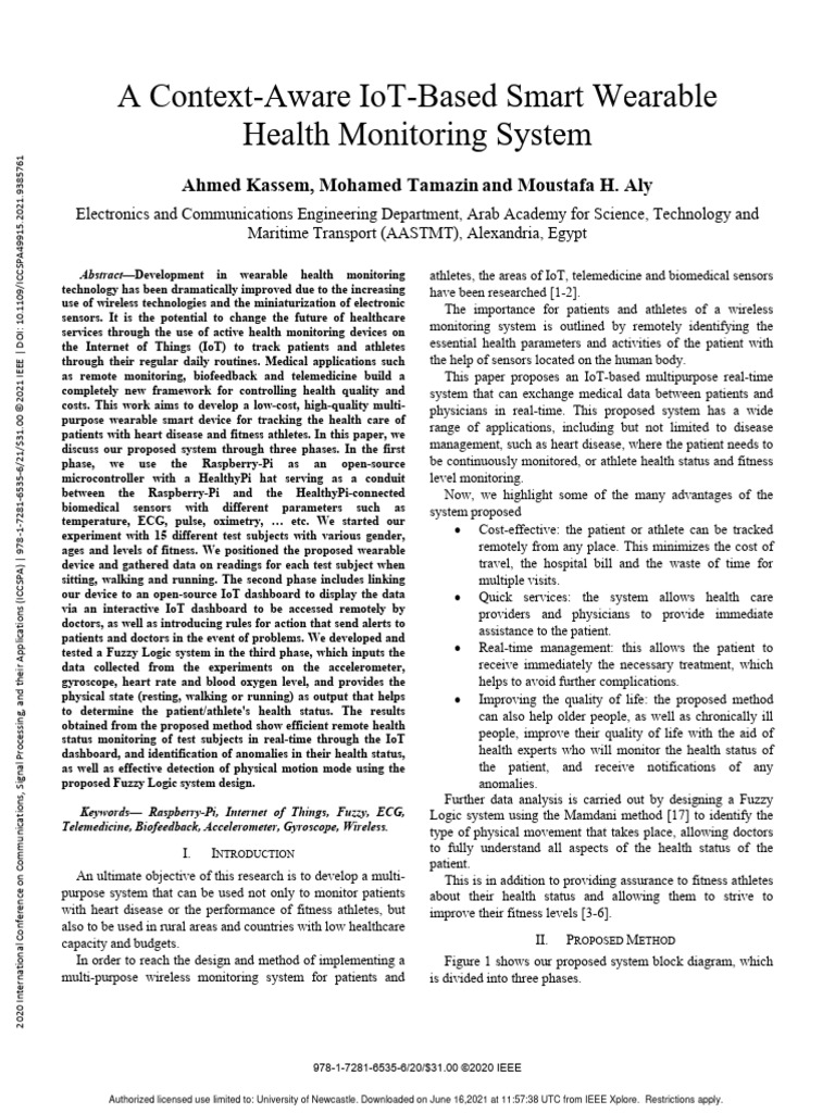 A Context-Aware IoT-Based Smart Wearable Health Monitoring System | PDF | Monitoring (Medicine ...