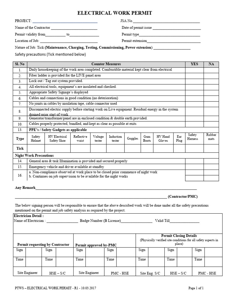 Electrical Work Permit Template | PDF | Electrician | Electrical ...