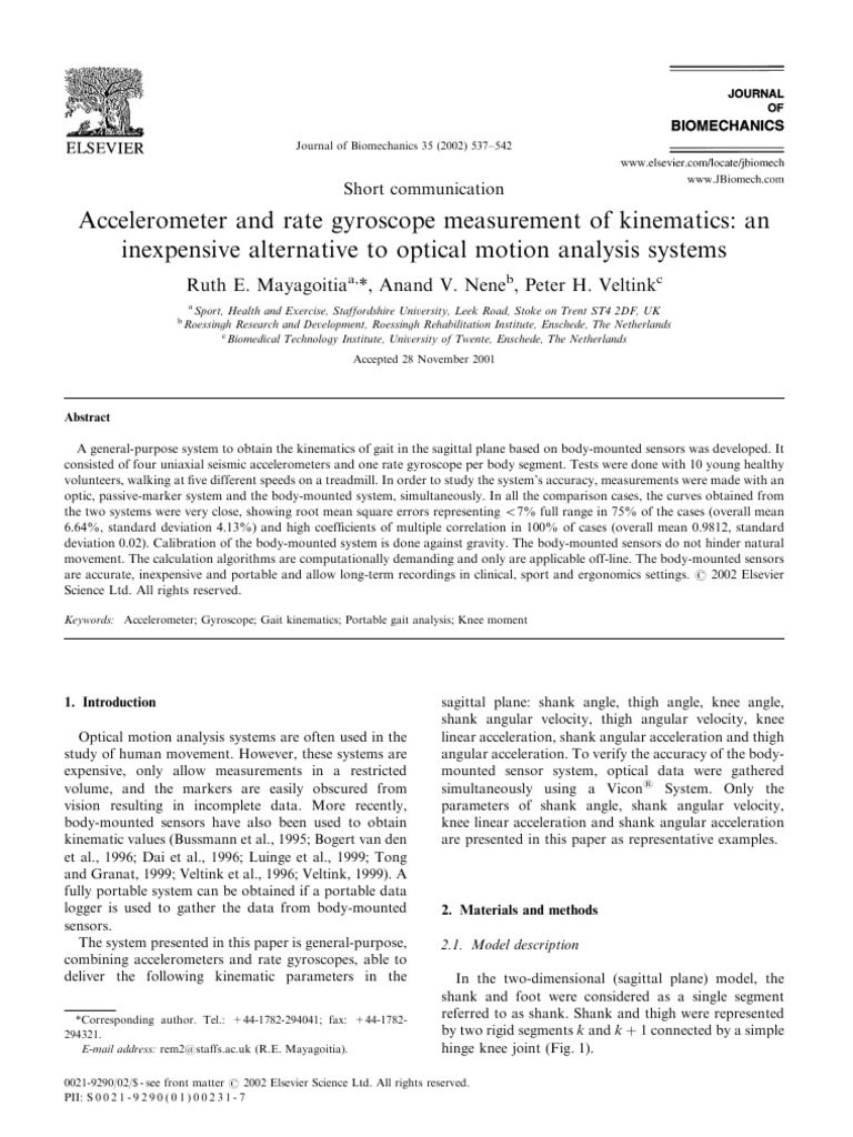 Gyroscope-Based Gait Kinematics Analysis | PDF | Accelerometer ...