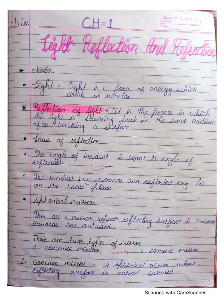 CH 1 Light Reflection and Refraction | PDF