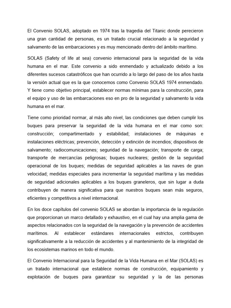El Convenio SOLAS RESUMEN | PDF