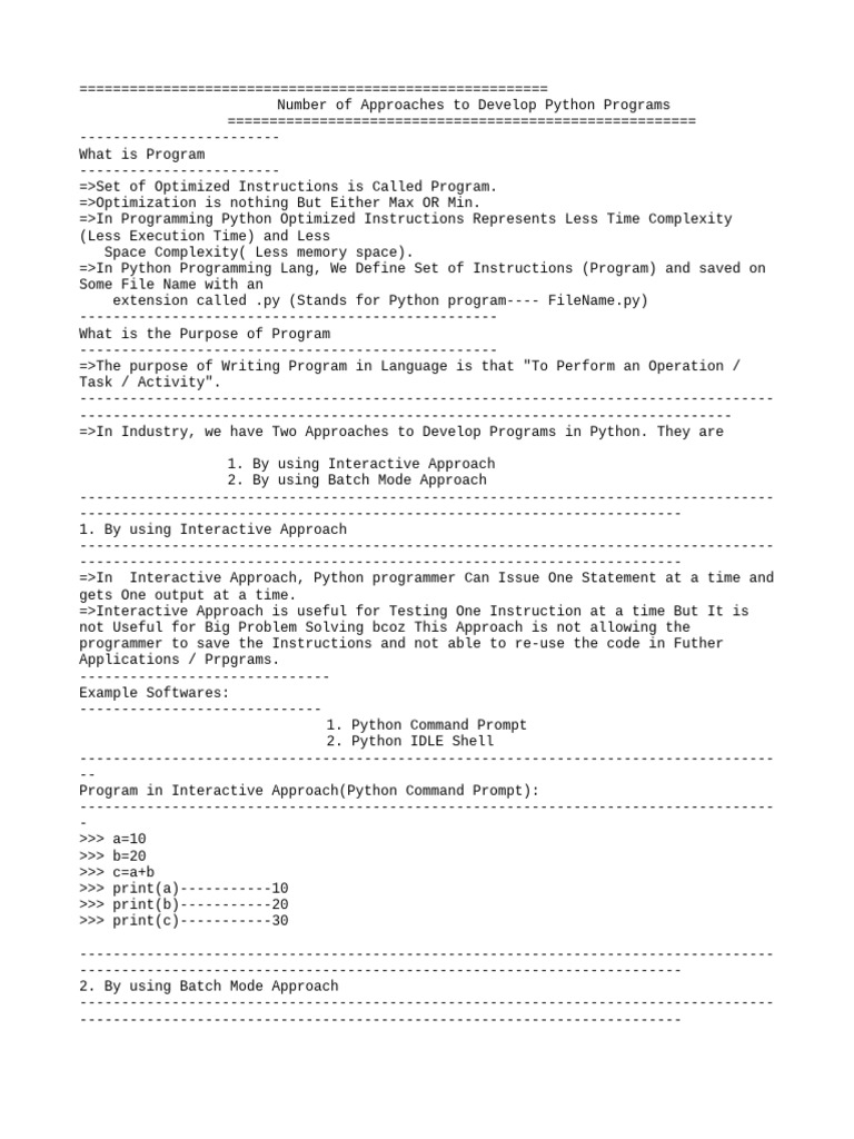 Number Of Approaches To Develop Python Programs Pdf Programming Computer Program