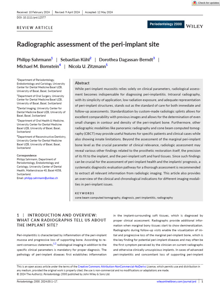 (Sahrmann, 2024) Radiographic assessment of the periimplant site | PDF ...