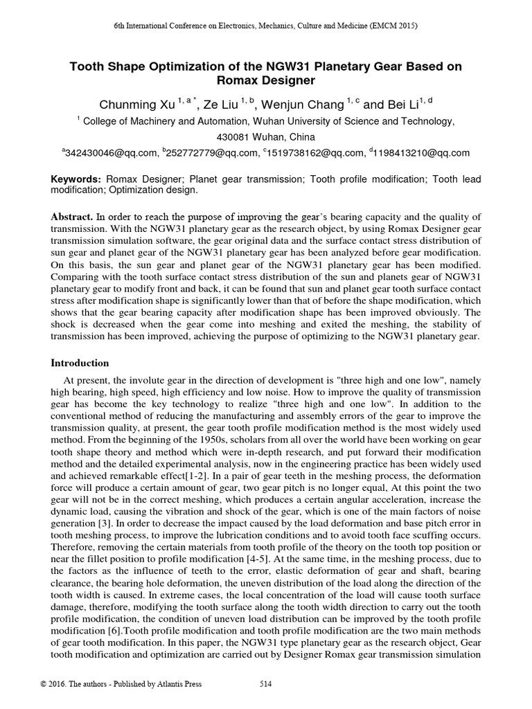 NGW31 Gear Tooth Shape Optimization | PDF | Gear | Applied And ...