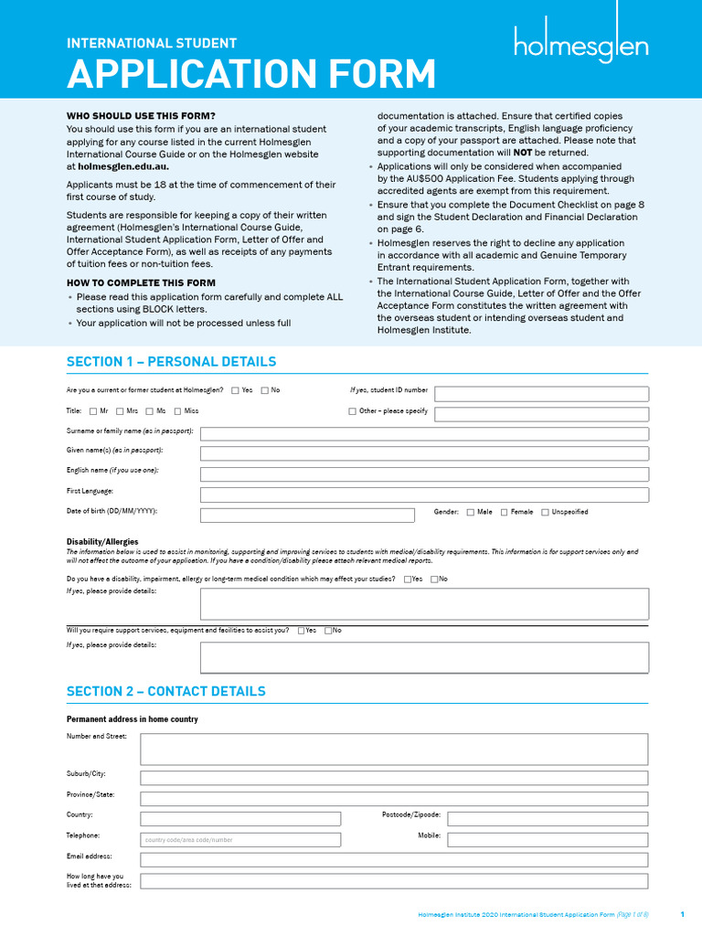 Holmesglen International Student Form | PDF | Travel Visa | Passport