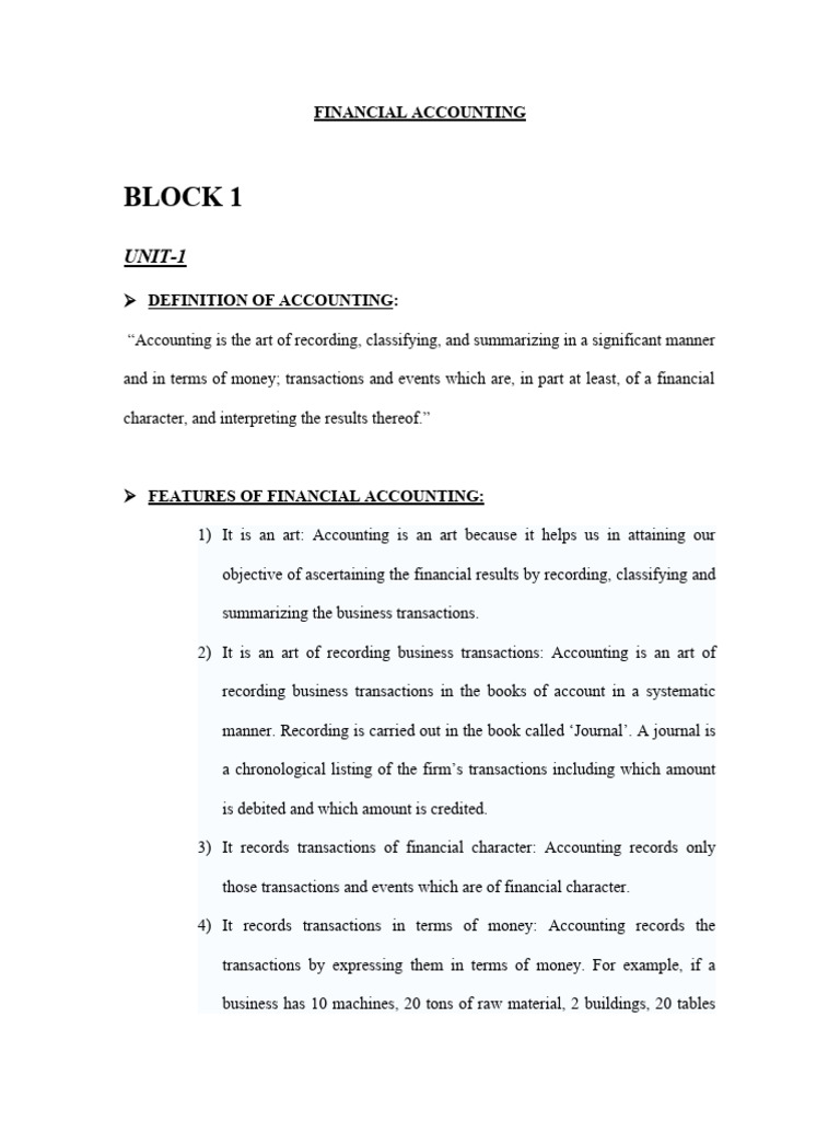 Fa Block 1 Unit 1 | PDF | Debits And Credits | Going Concern