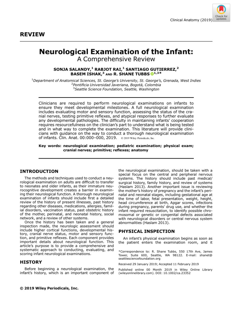 Neurological Examination of Infant | PDF | Anatomy | Nervous System