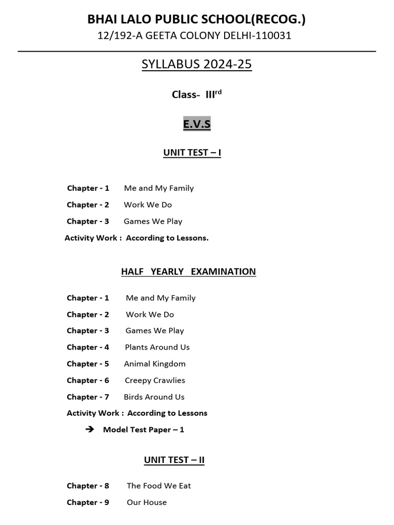 Class - 3rd Syllabus 2024-25 | PDF