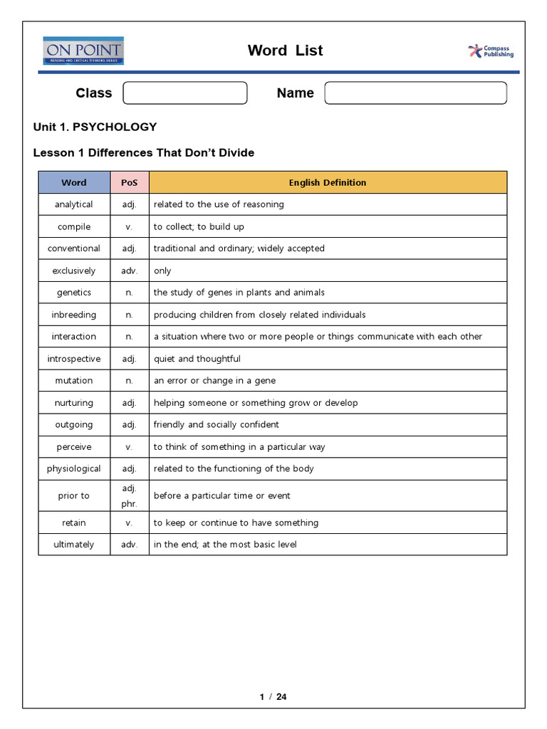 On Point 1 Word List en | PDF | Foods | Meat