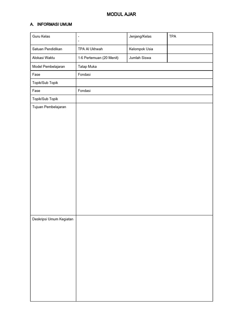 Template Modul Ajar TPA 2024 | PDF