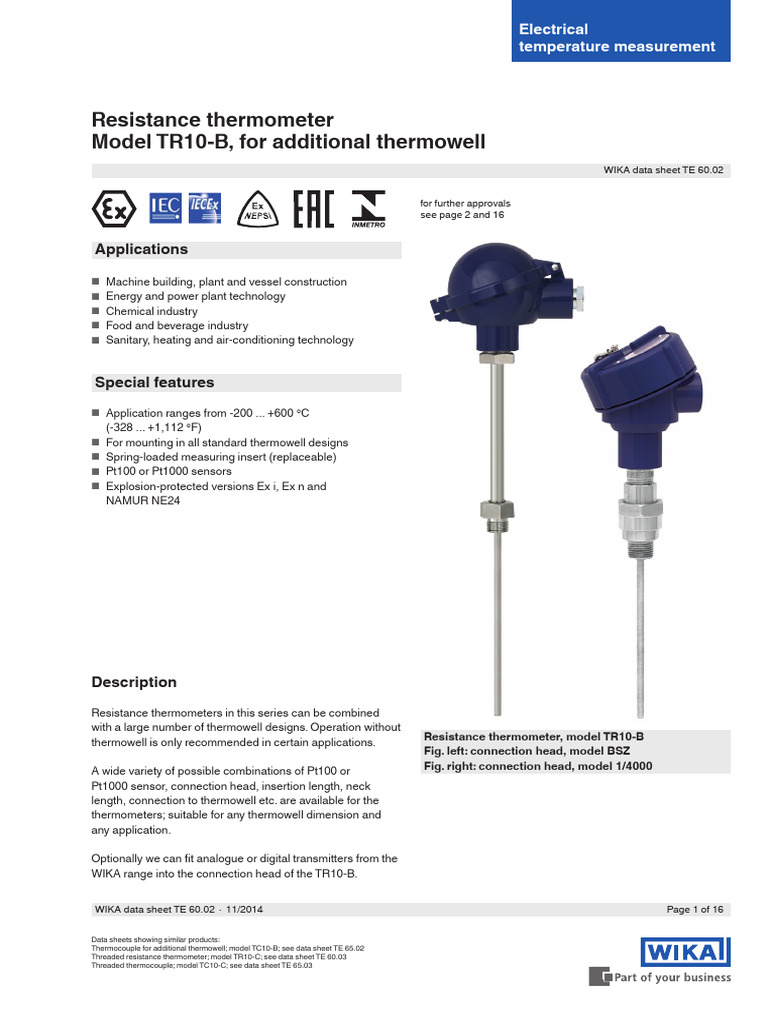 Resistance Thermometer Model TR10-B, For Additional Thermowell | PDF | Nut (Hardware ...