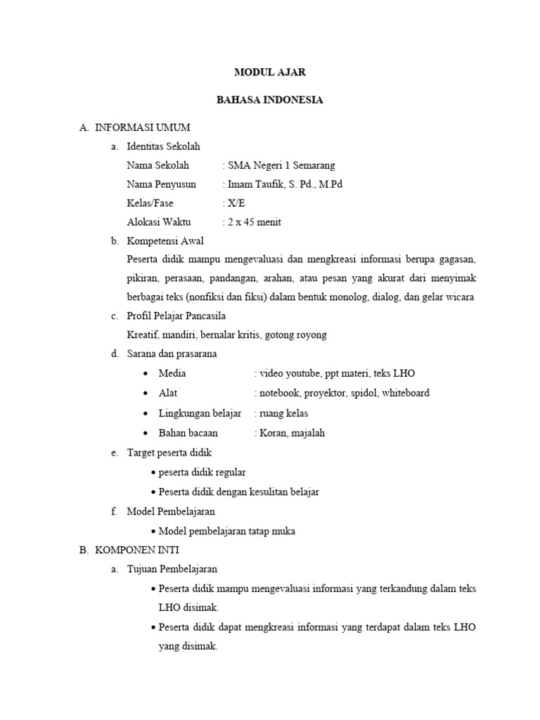Modul Ajar BHS Ind | PDF