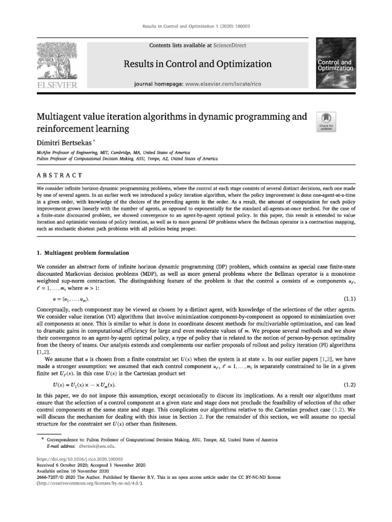 Bertsekas 2020 Multi-Agent DP | PDF