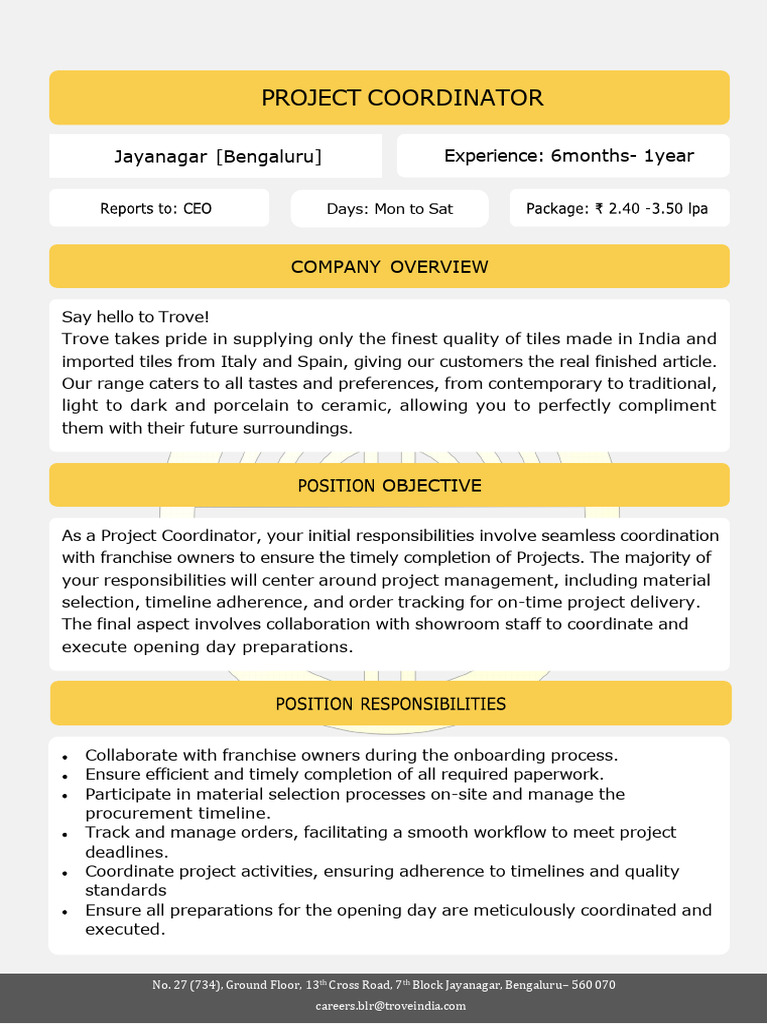 JD - Project Engineer Finalised | PDF | Engineering