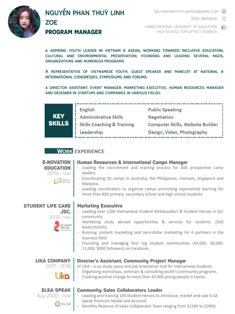 CV - Nguoc Founder - Nguyen Phan Thuy Linh | PDF | Vietnam | Entrepreneurship