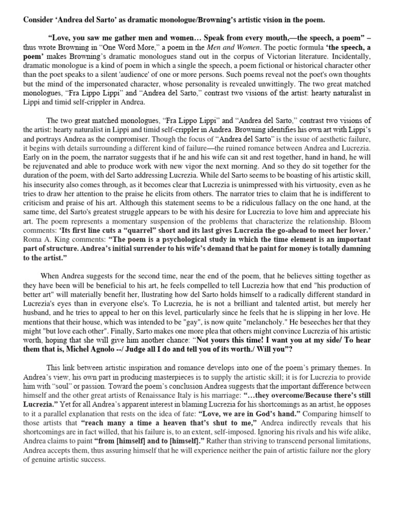 Andrea As Dramatic Monologues | PDF | Monologue | Poetry