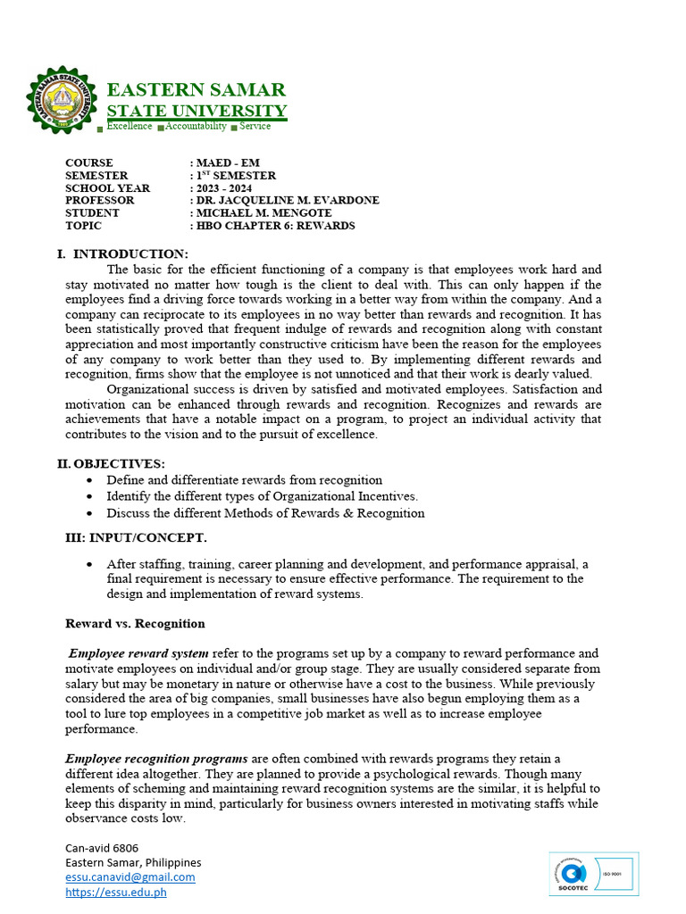 HBO CHAPTER 6 REWARDS | PDF | Cost Of Living | Incentive