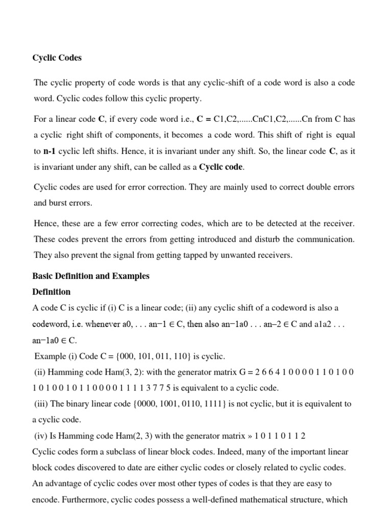 Cyclic Codes | PDF | Polynomial | Algorithms