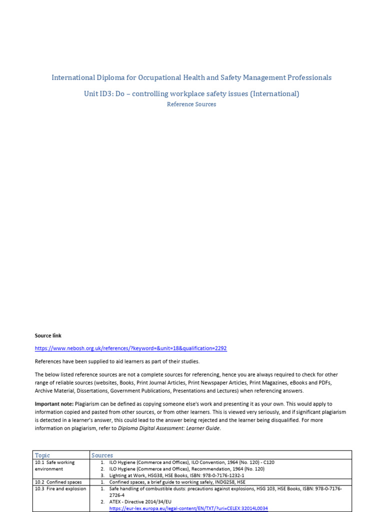 Unit ID3 References | PDF | Occupational Safety And Health | Safety