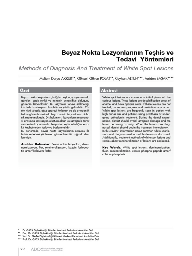Beyaz Nokta Lezyonlar - N - N Te - His Ve Tedavi Y - Ntemleri (#728979) - 1077387 | PDF