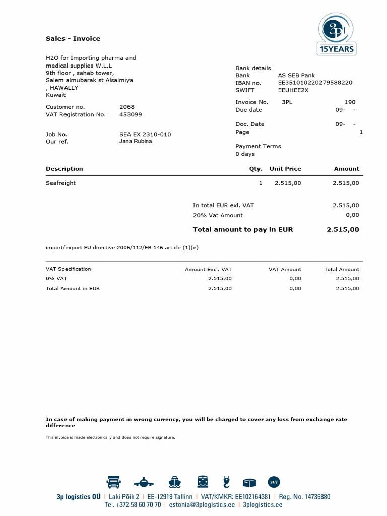 Sales - Invoice: Description Qty. Unit Price Amount | PDF | Value Added Tax | Invoice