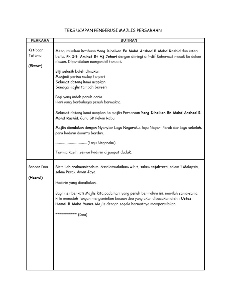 Teks Ucapan Pengerusi Majlis Persaraan | PDF