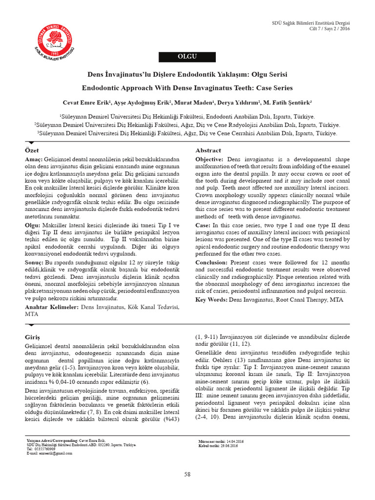 Dens Nvajinatuslu Di Lere Endodontik Yakla M Olgu Serisi (#255886) - 222227 | PDF
