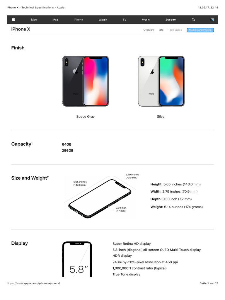 Iphone X - Technical Specifications | PDF | I Phone | Ios