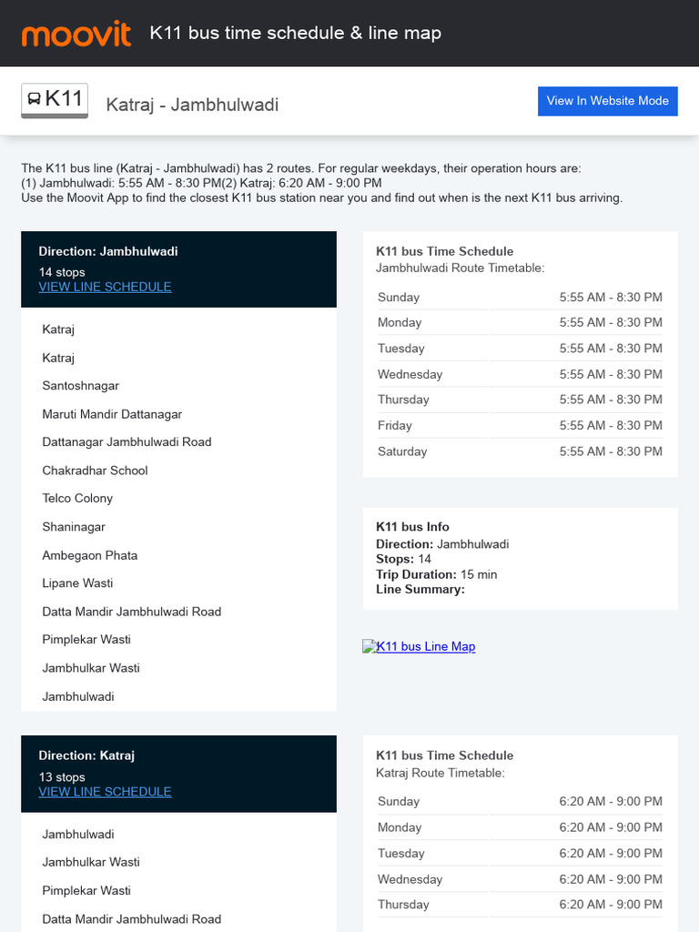 Katraj - Jambhulwadi: K11 Bus Time Schedule & Line Map | PDF | Workweek ...