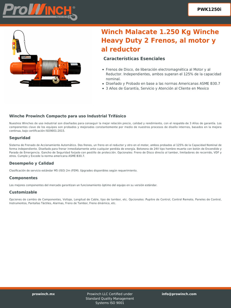 Winch Malacate 1.250 Kg Industrial | PDF | Vehículo de motor | Vehículos