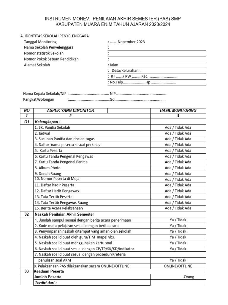 Instrumen Monev Pas 2023 | PDF